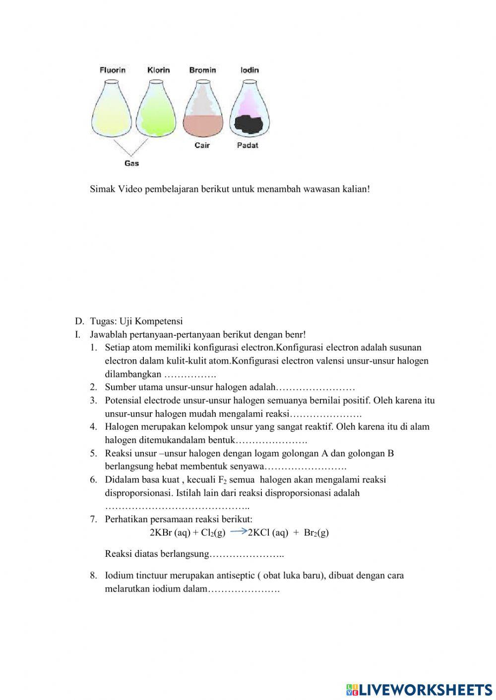 Lkpd halogen worksheet | Live Worksheets