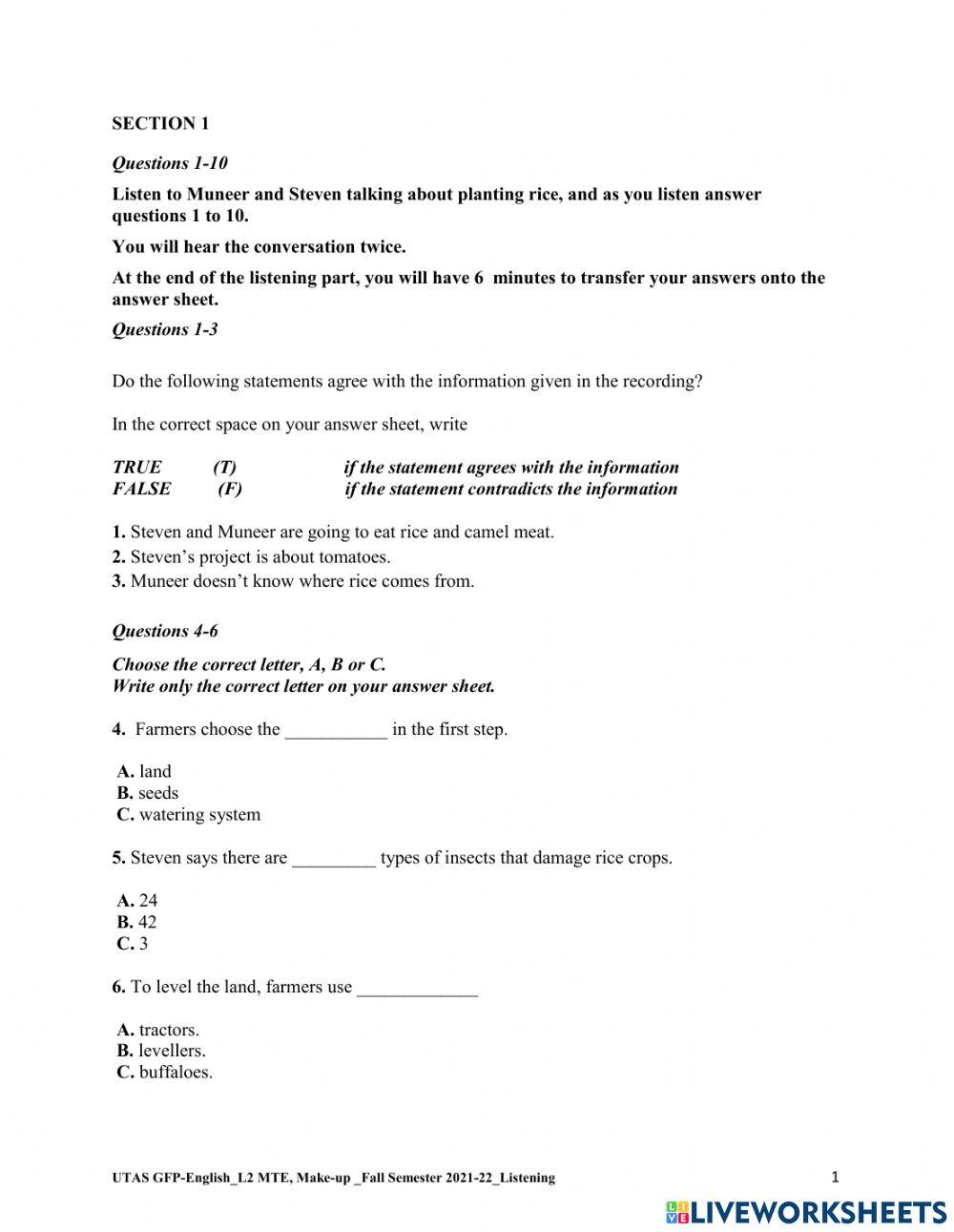 Listening practice-5 worksheet | Live Worksheets