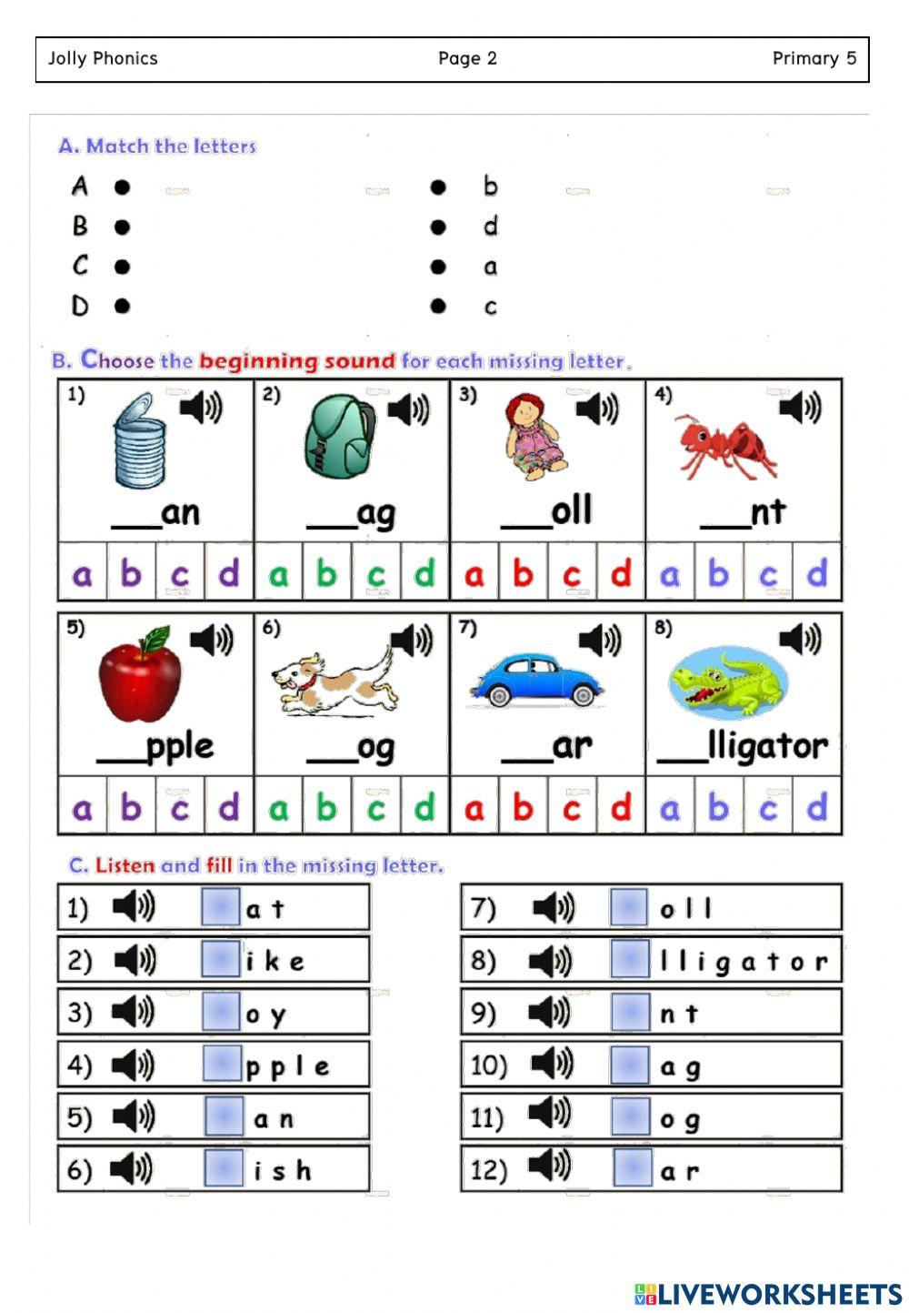 Jolly Phonics P.5 worksheet | Live Worksheets