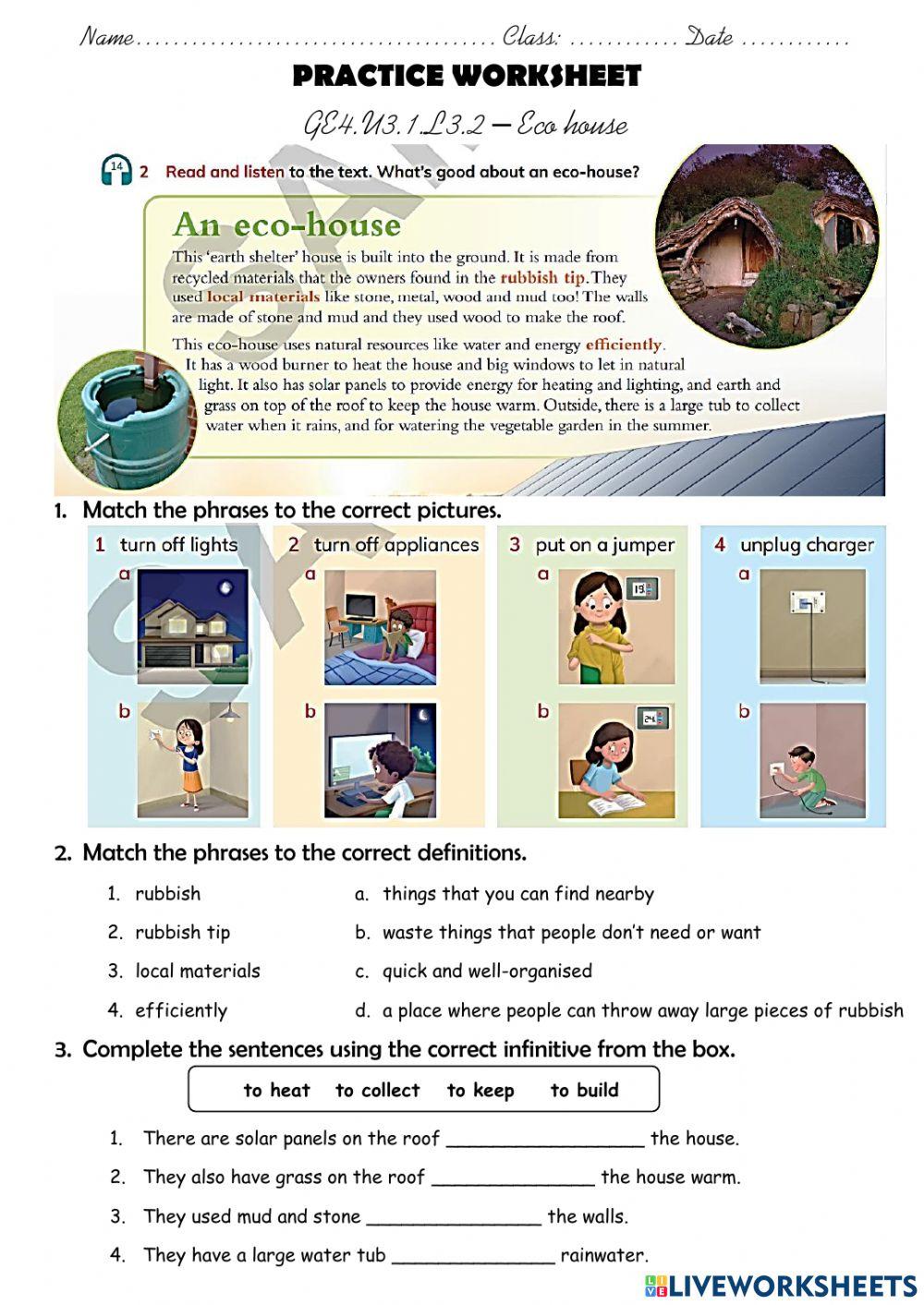 Eco house.Reading.To infinitives | LiveWorksheets