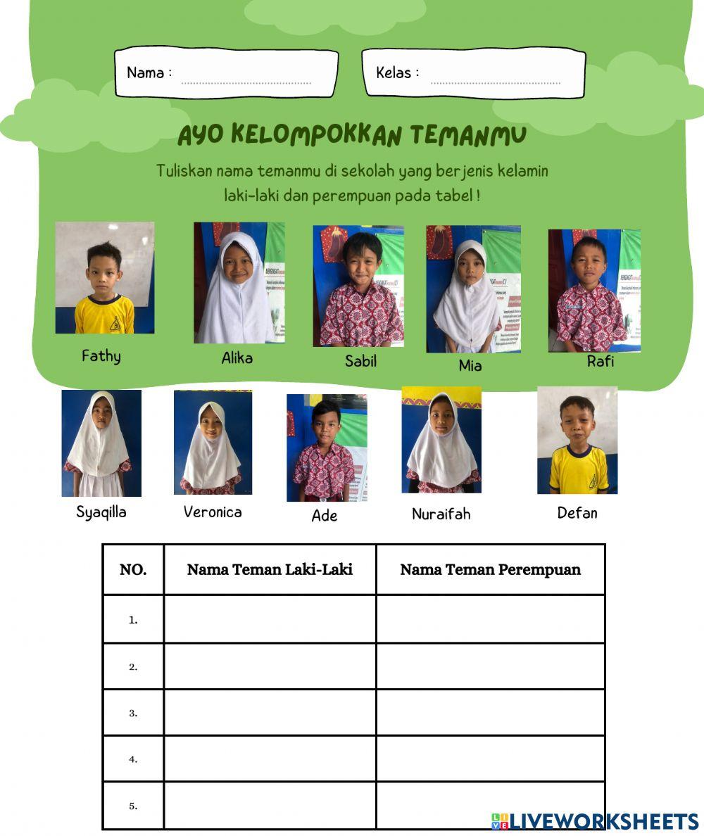 Mengenal teman worksheet | Live Worksheets