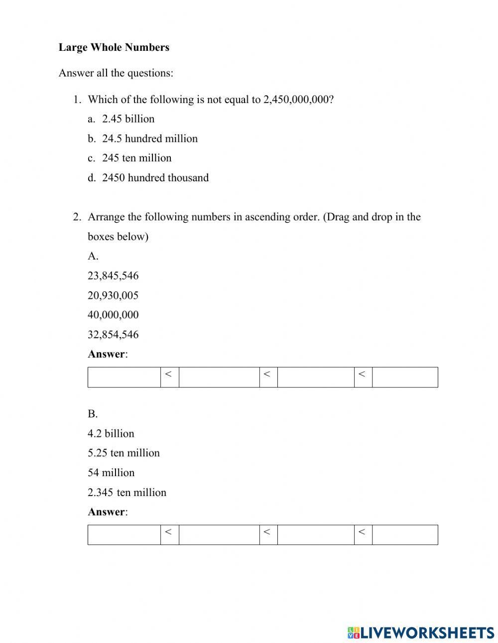 Large Whole Num… | Free Interactive Worksheets | 2190749
