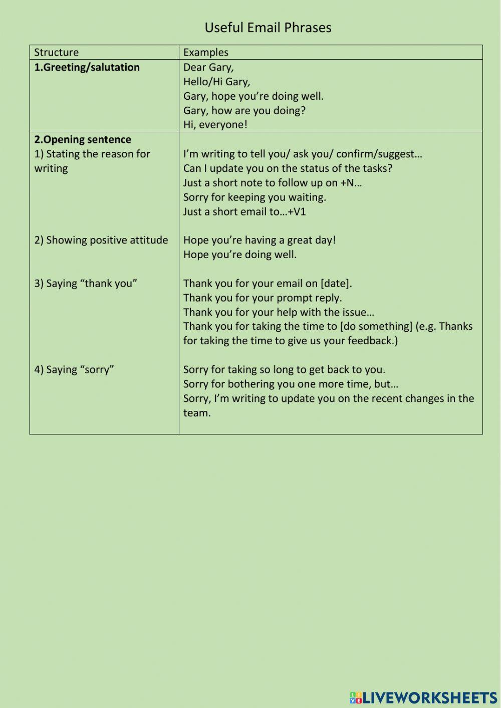 Email phrases | Free Interactive Worksheets | 6909490