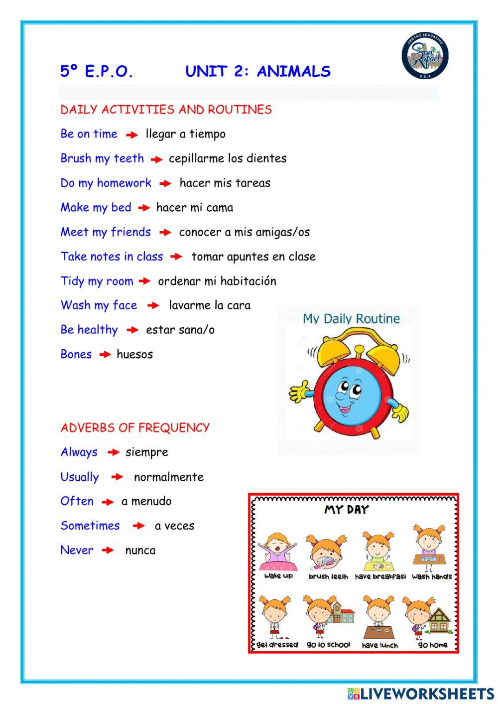 My life activity for 5º E.P.O. | Live Worksheets