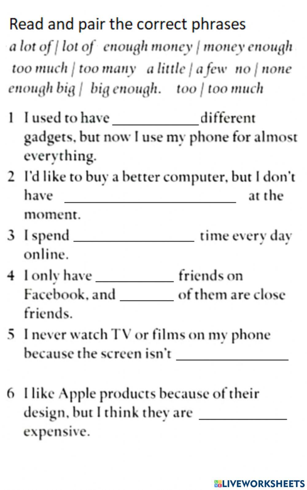 Quantifiers online exercise for Intermediate | Live Worksheets