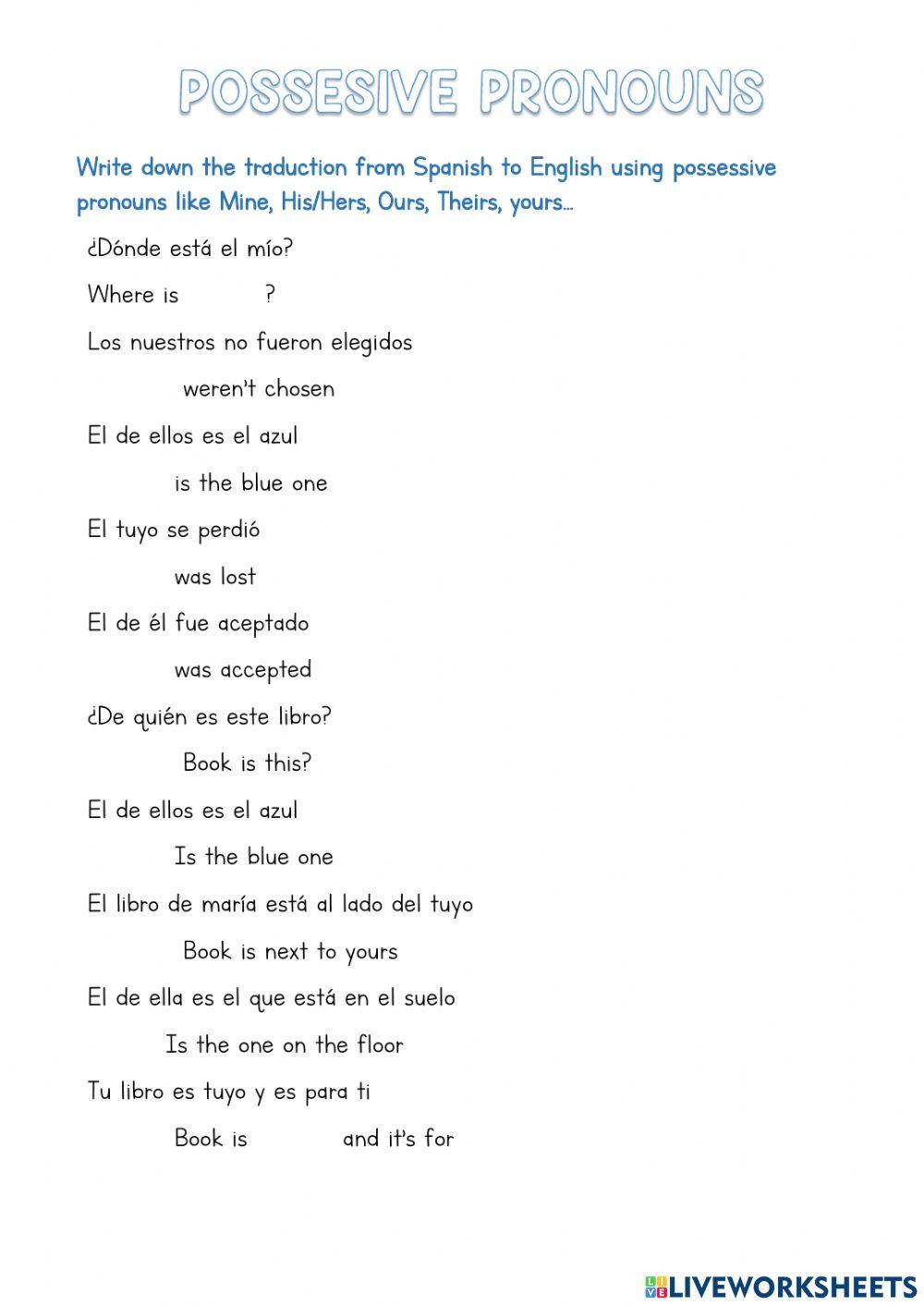 Possesive Pronouns 1 Worksheet Live Worksheets