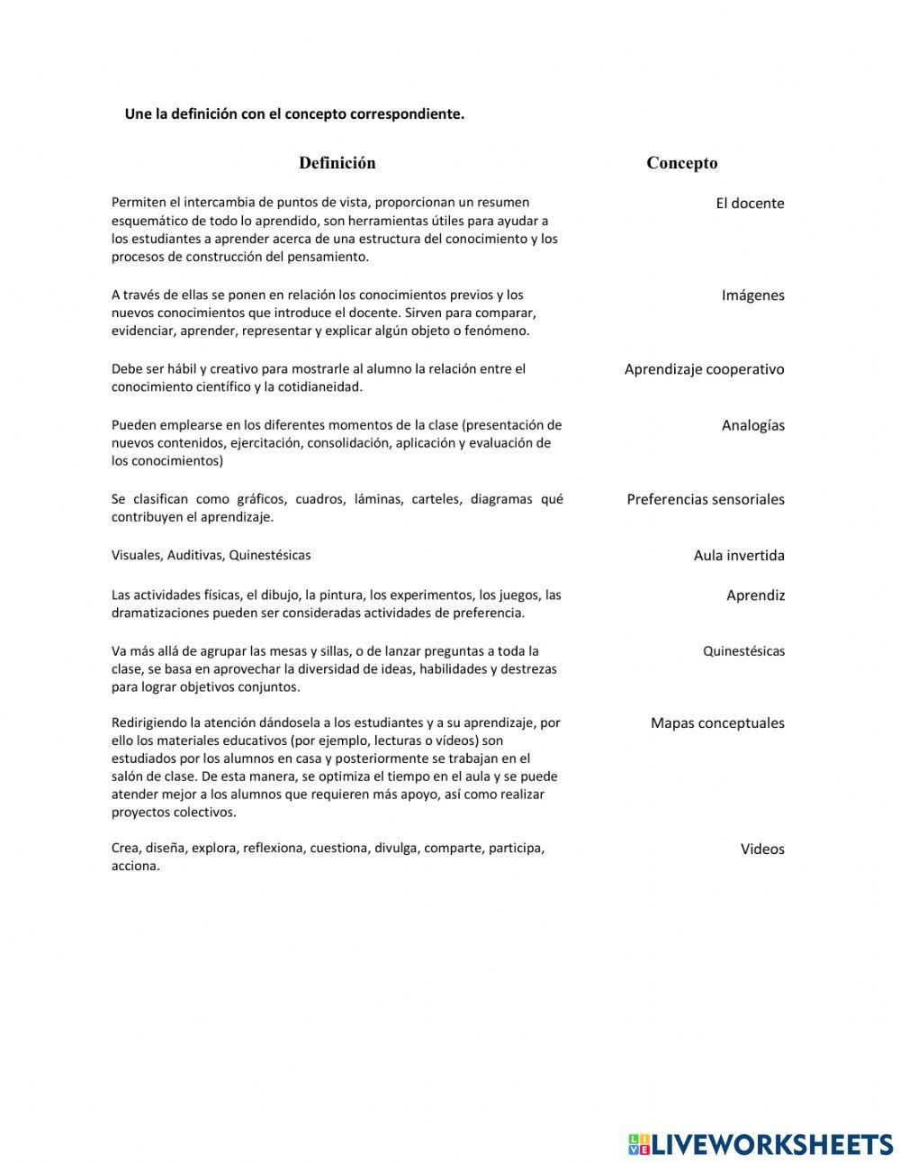 Definiciones y conceptos online exercise for | Live Worksheets Definiciones y conceptos online exercise for | Live Worksheets