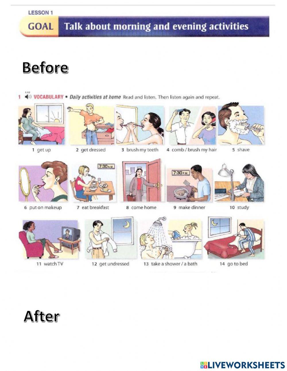 Daily activities online exercise for BEGINNER | Live Worksheets