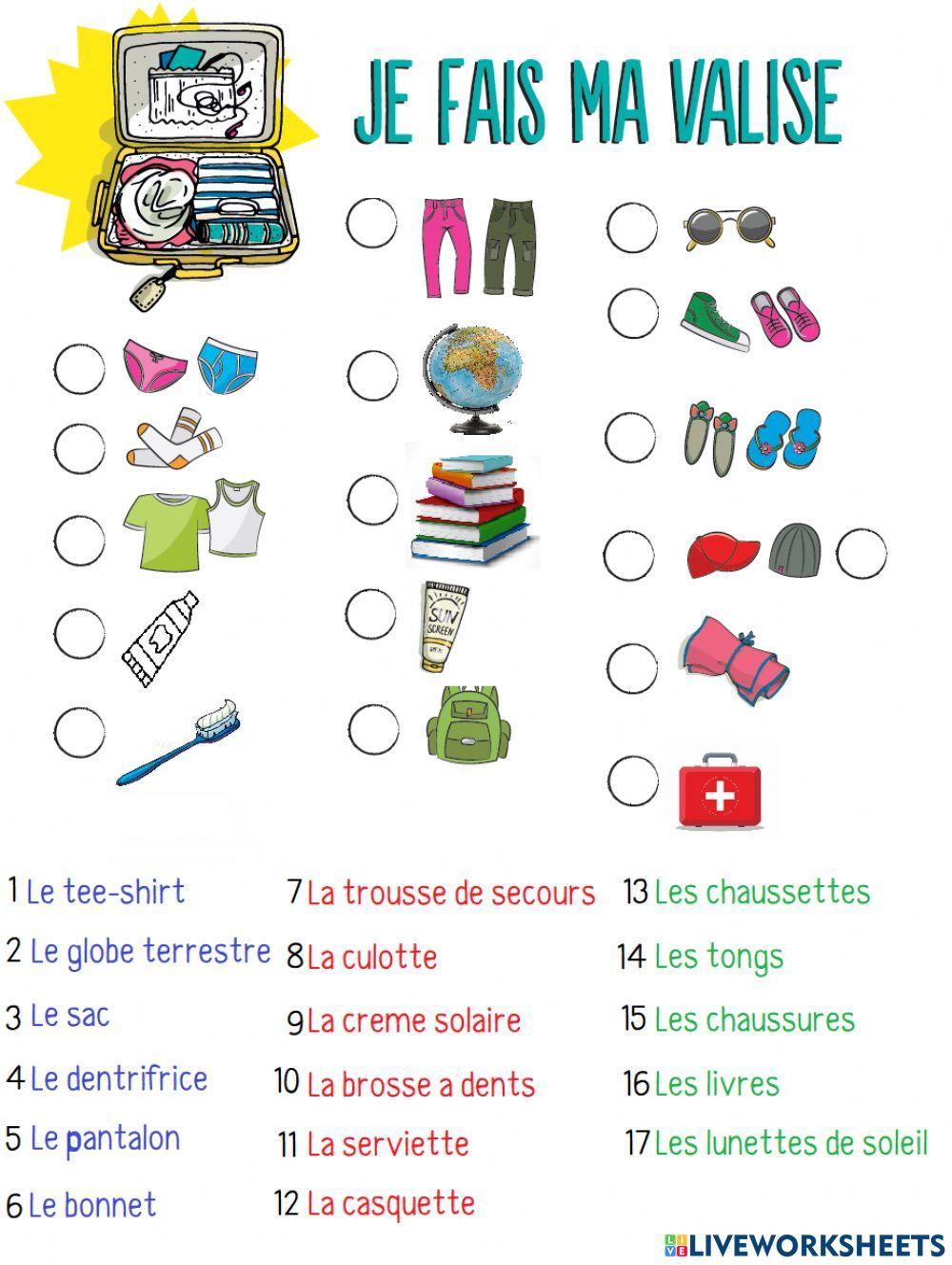 Dans ma valise … | Free Interactive Worksheets | 2191982