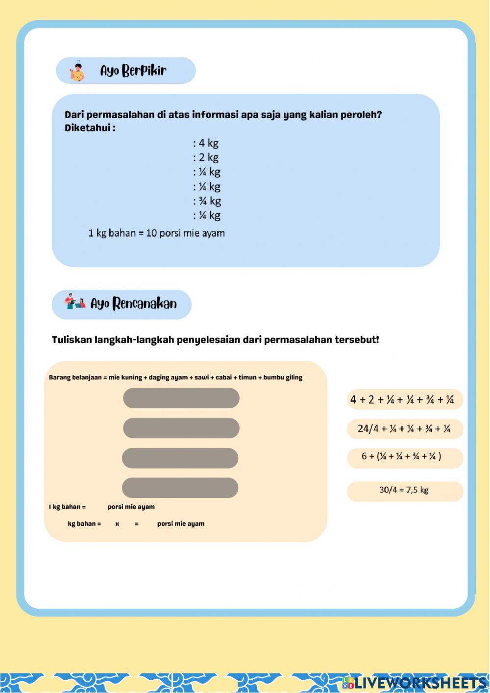 LKPD : OPERASI HITUNG BILANGAN PECAHAN | elisa3030