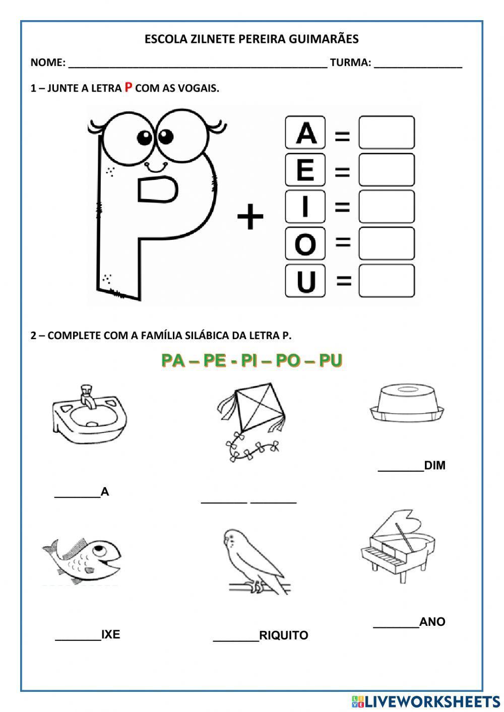 Letra P online exercise for 1º ano EF | Live Worksheets