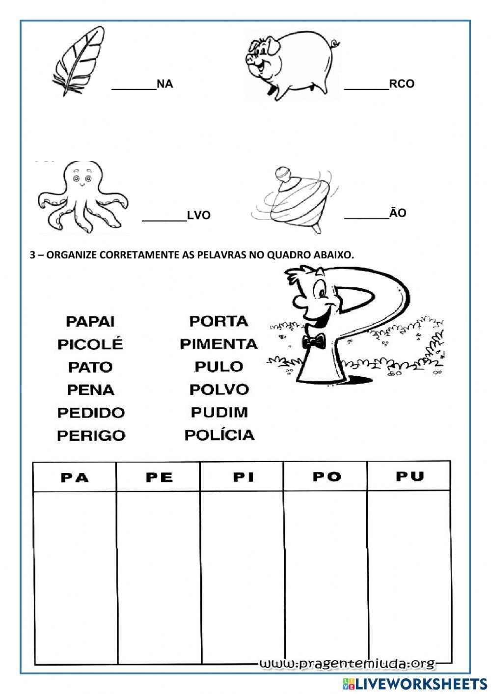 Letra P | Free Interactive Worksheets | 2192079