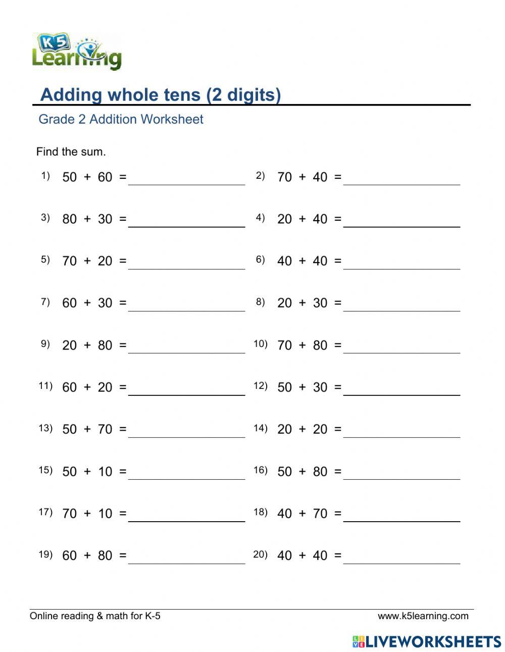 Addition online exercise for Grade 3-4 | Live Worksheets