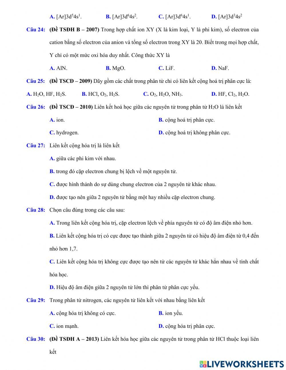 Tổng ôn lí thuyết chương 3 worksheet | Live Worksheets