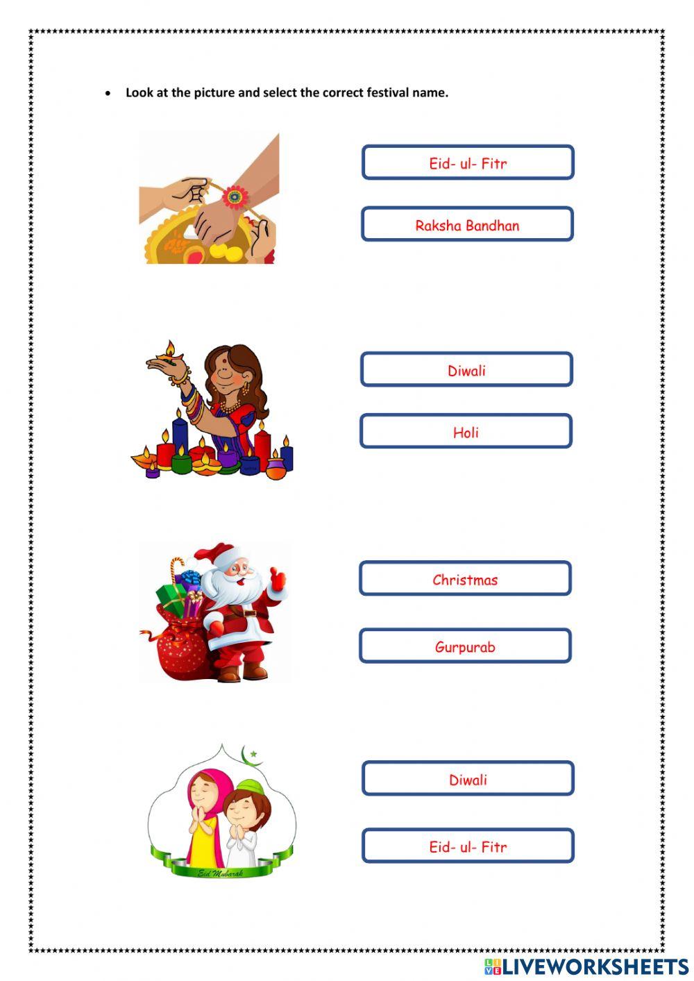 Worship and festivals worksheet | Live Worksheets