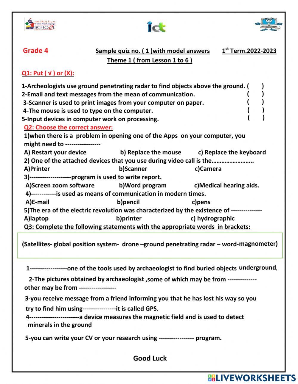 ict oct month exam grade 4 online exercise for | Live Worksheets