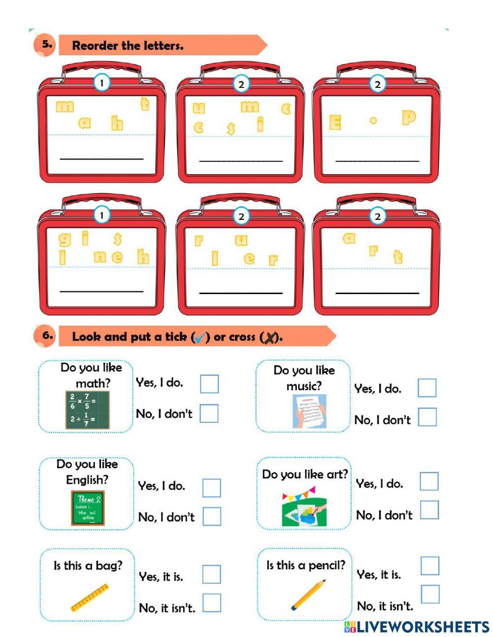 Subject online exercise for 3 | Live Worksheets