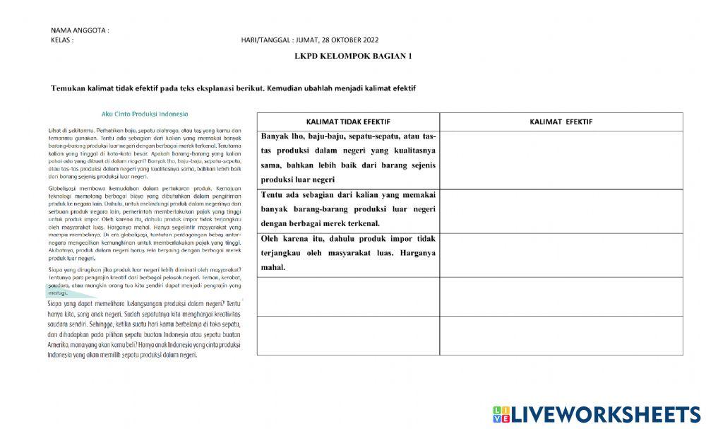E - lkpd worksheet | Live Worksheets