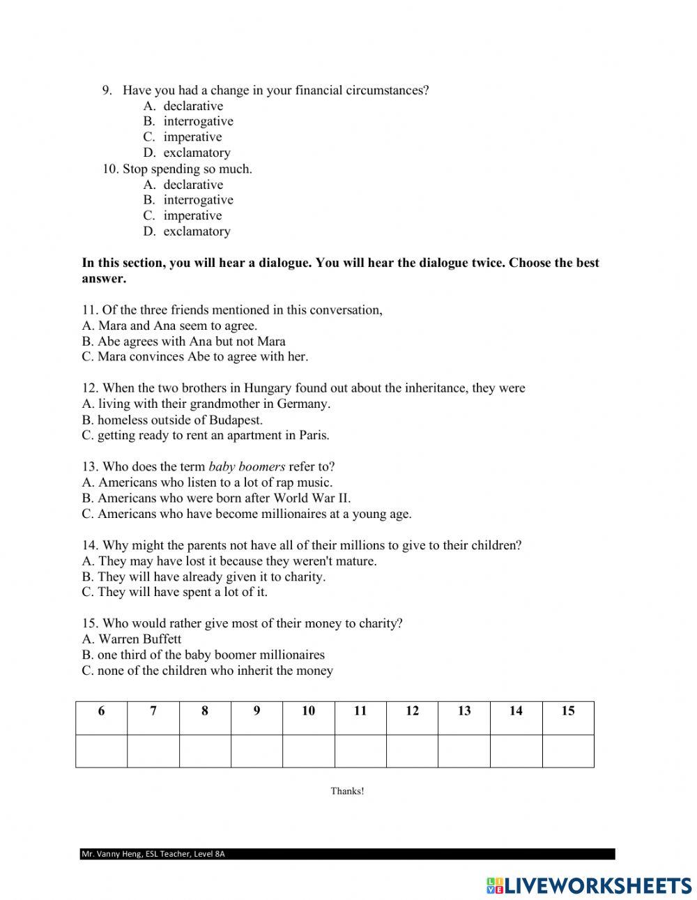 QSkill 2e-L8A-Unit7-quiz worksheet | Live Worksheets