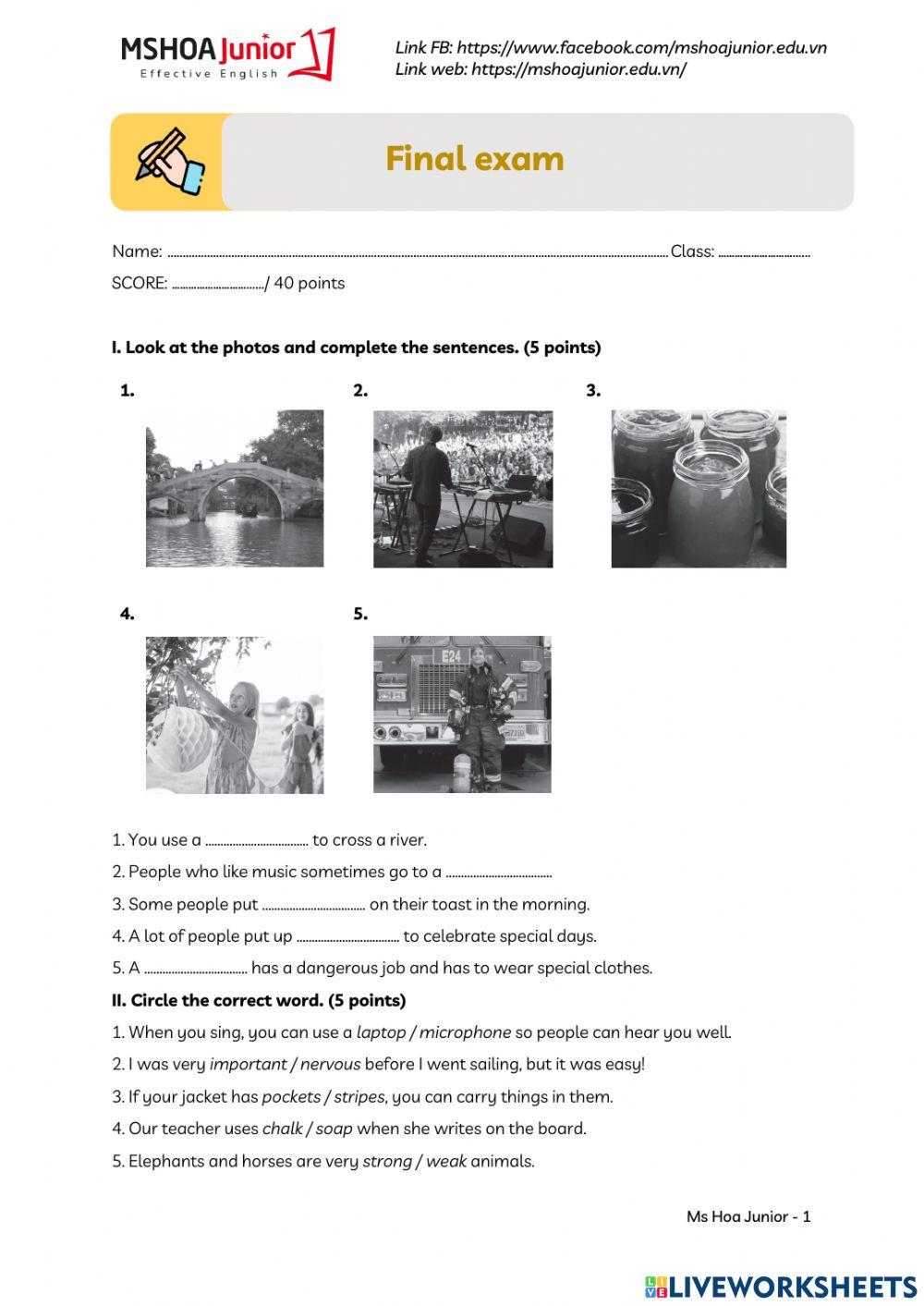 EX4-Final Exam worksheet | Live Worksheets