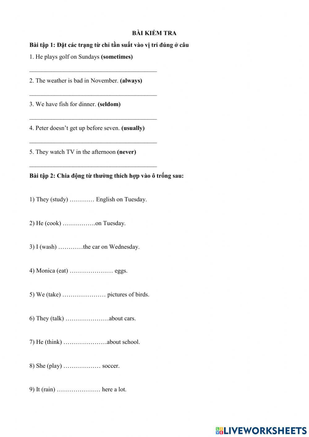 Test online exercise for 6 | Live Worksheets