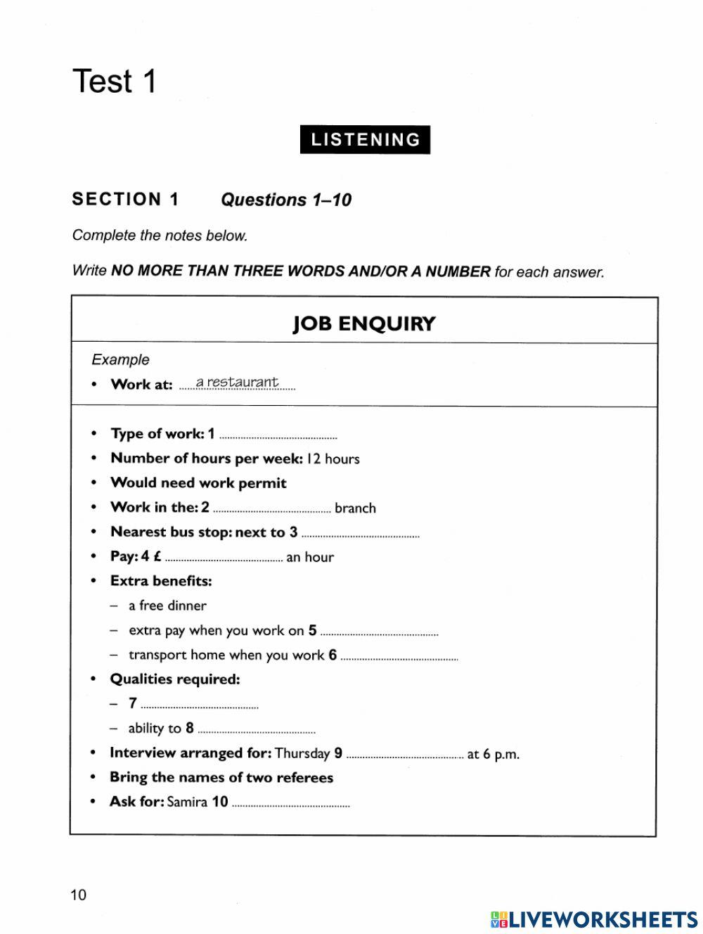 IELTS MINITEST 1 - LISTENING SKILLS online exercise for | Live Worksheets