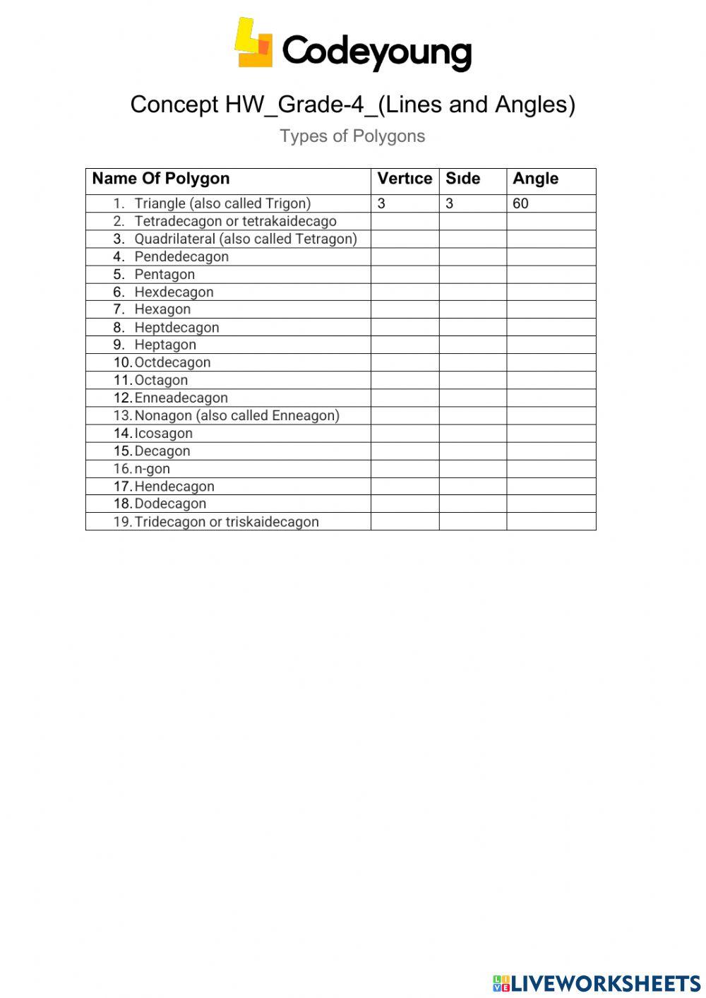 LO1 Types of Polygons Concept HW worksheet | Live Worksheets