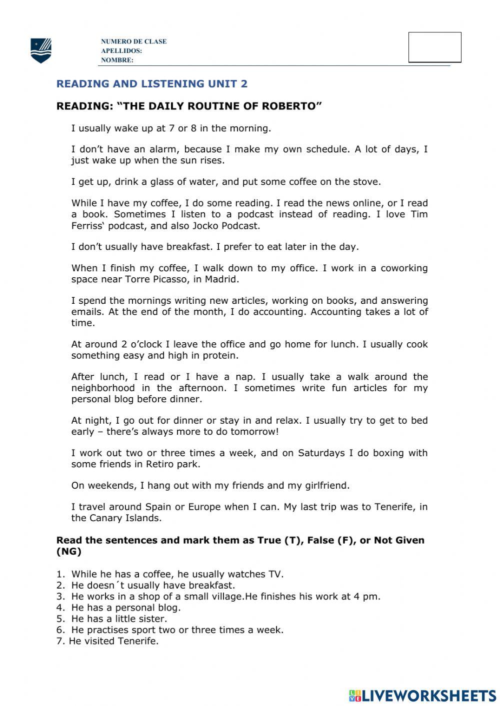 2192998 | Present simple readign and listening | RosaBF95