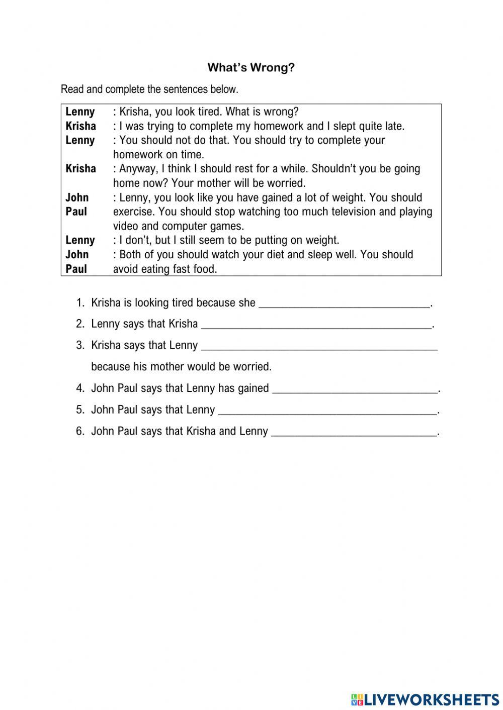 What's Wrong (Reading) worksheet | Live Worksheets