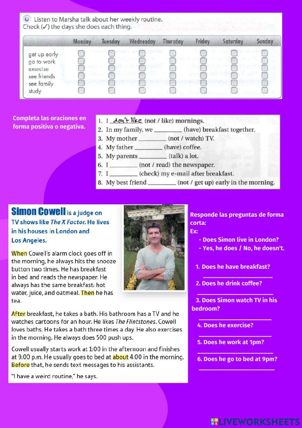 Jobs and Routines online exercise | Live Worksheets