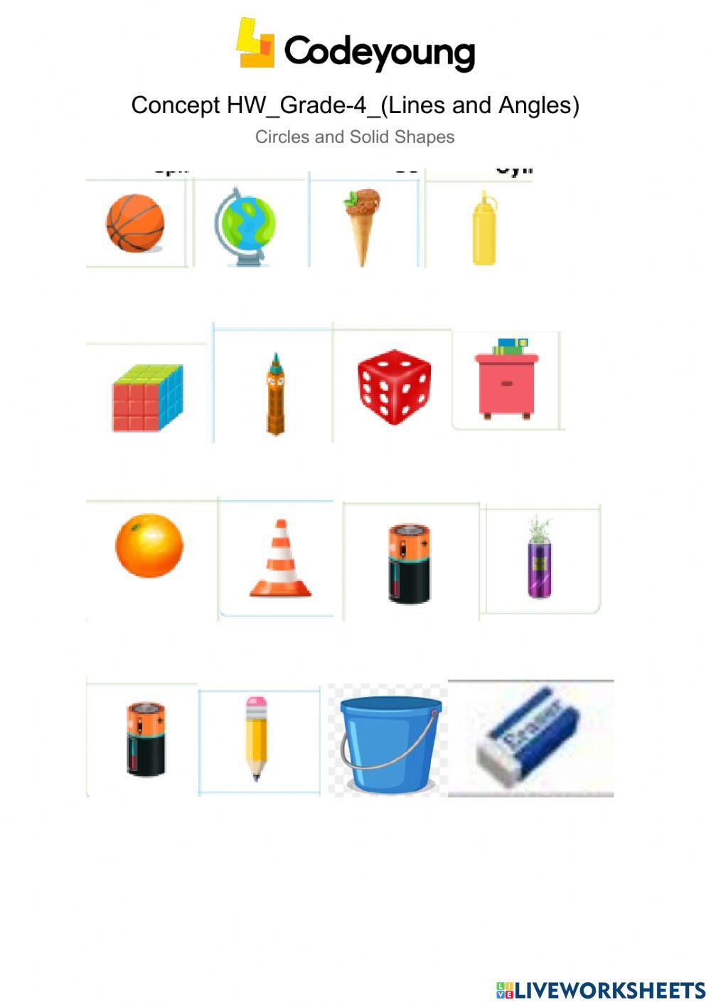 LO1 Circles and Solid Shapes Concept HW worksheet | Live Worksheets