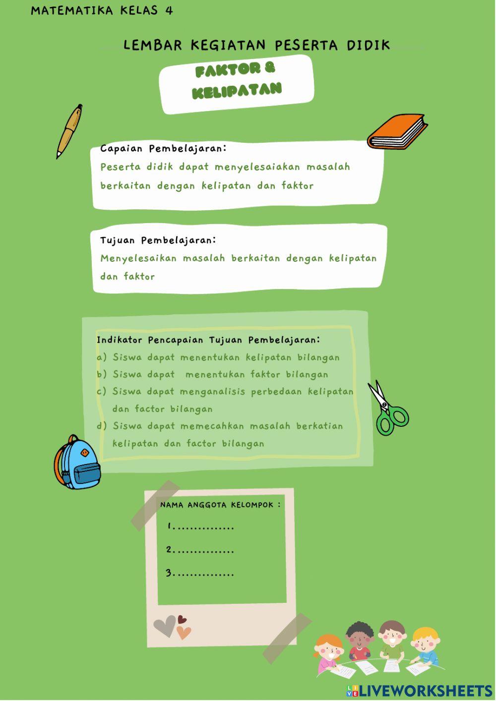 LKPD Faktor dan Kelipatan interactive worksheet | Live Worksheets