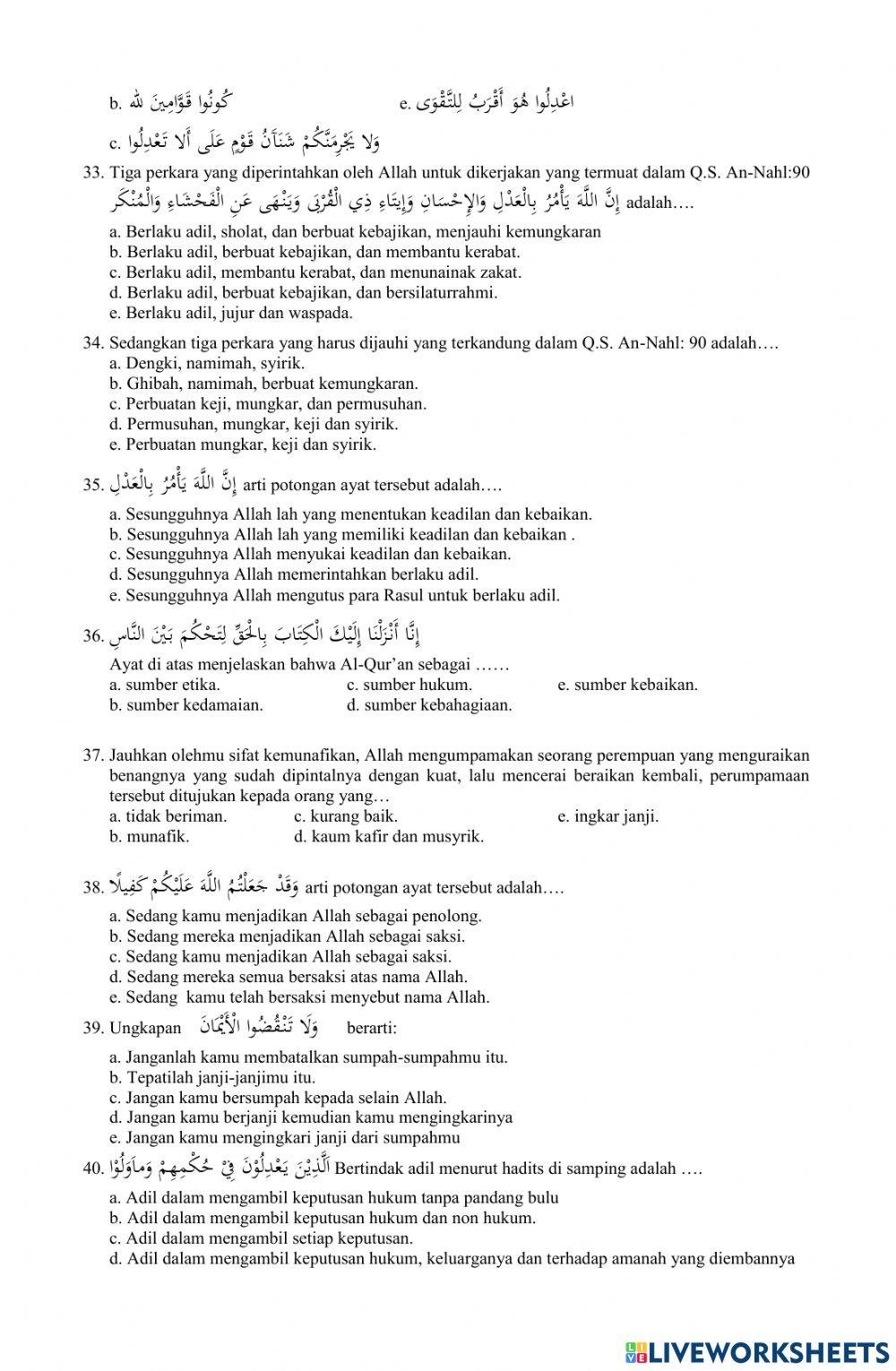 Al quran hadits interactive worksheet | Live Worksheets