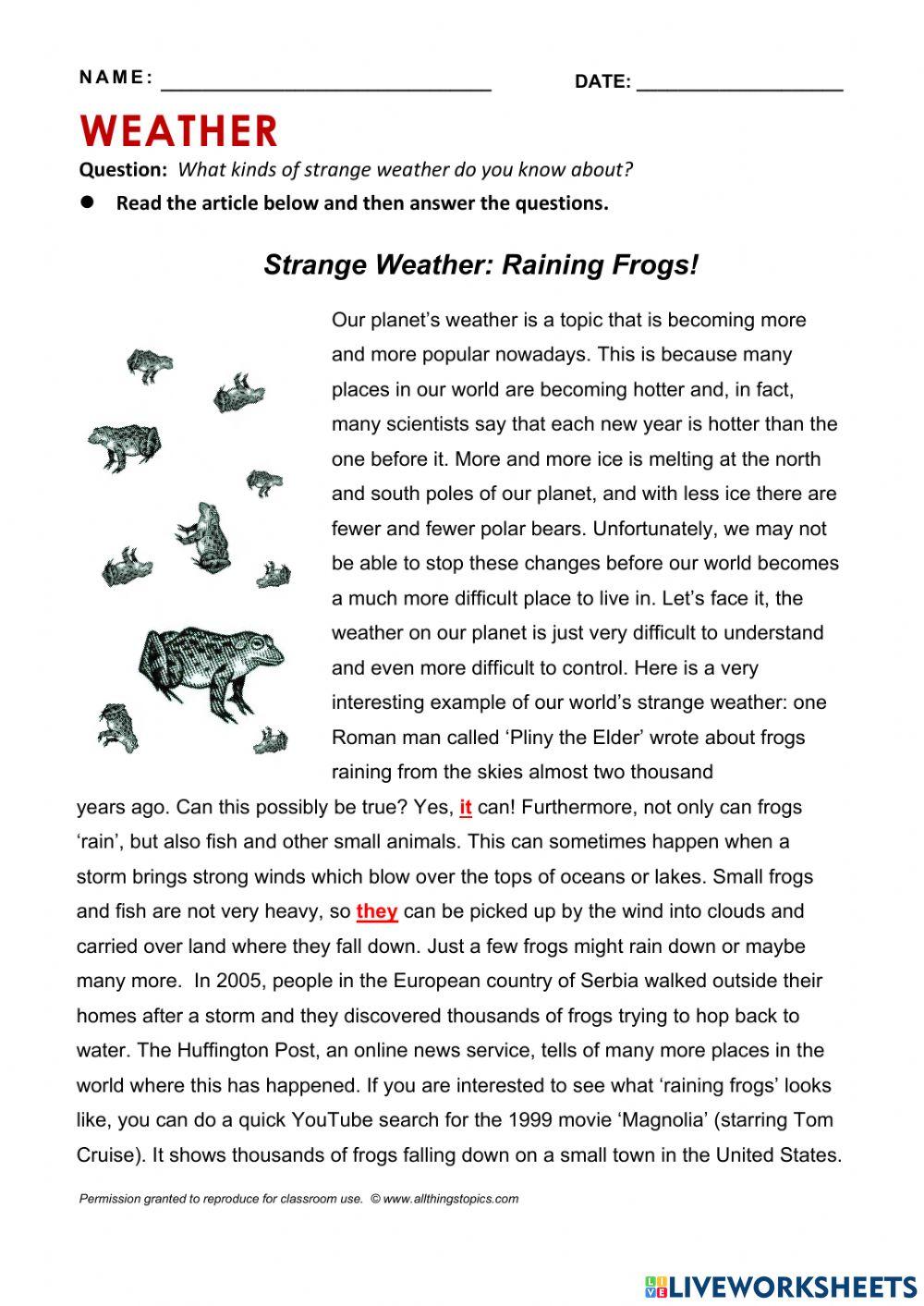 Strange Weather… | Free Interactive Worksheets | 3643999