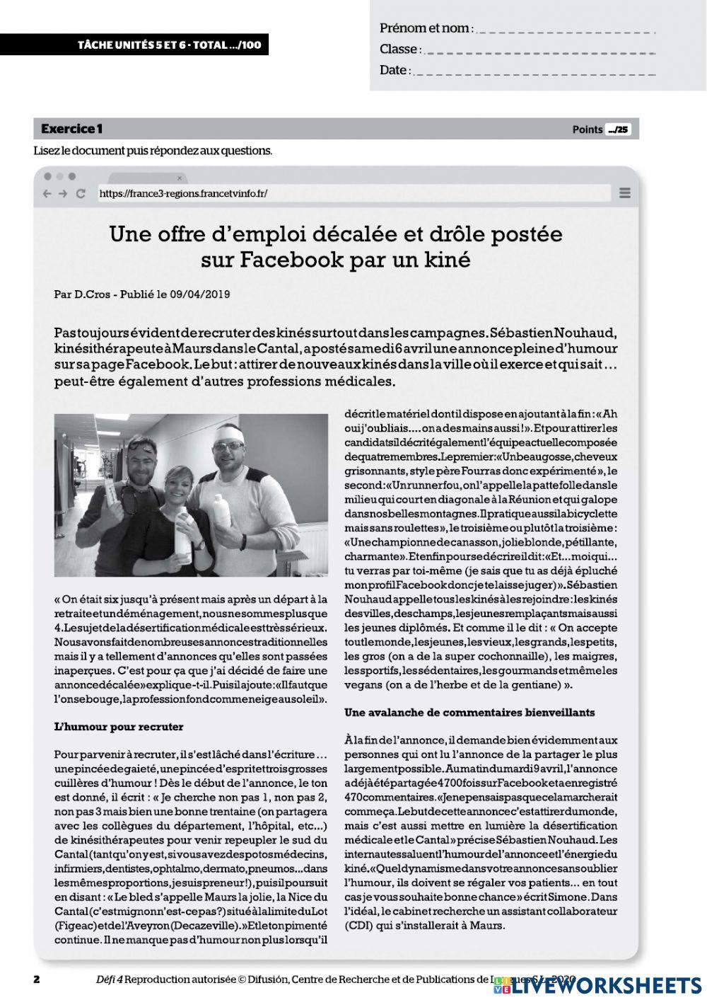 Examen DEFI 4 B… | Free Interactive Worksheets | 6910180