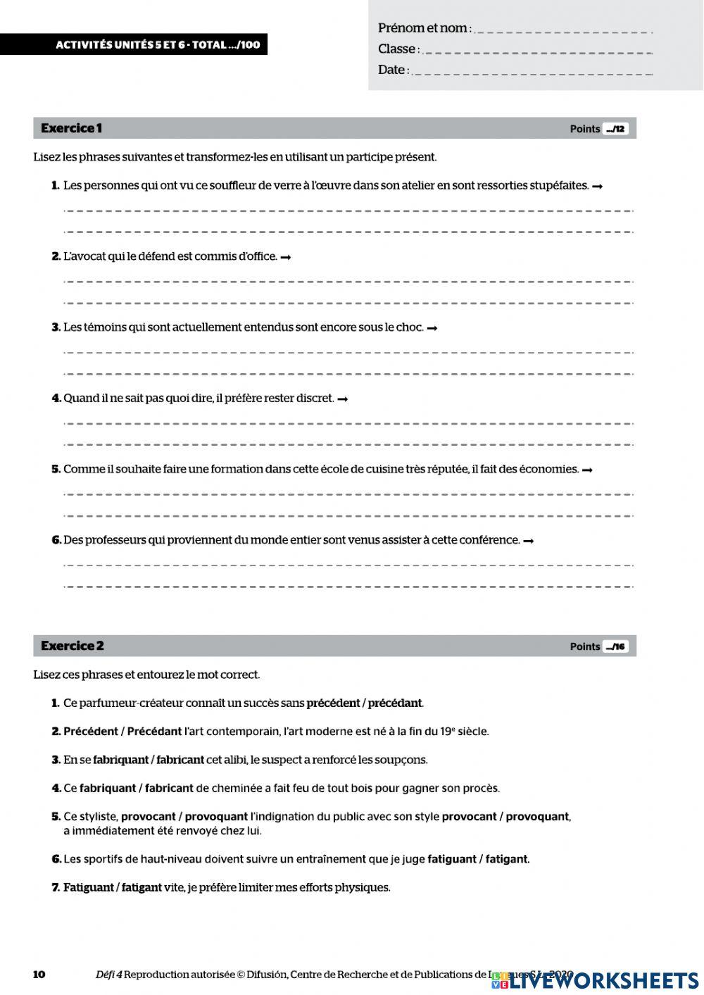 Examen DEFI 4 B… | Free Interactive Worksheets | 6910180