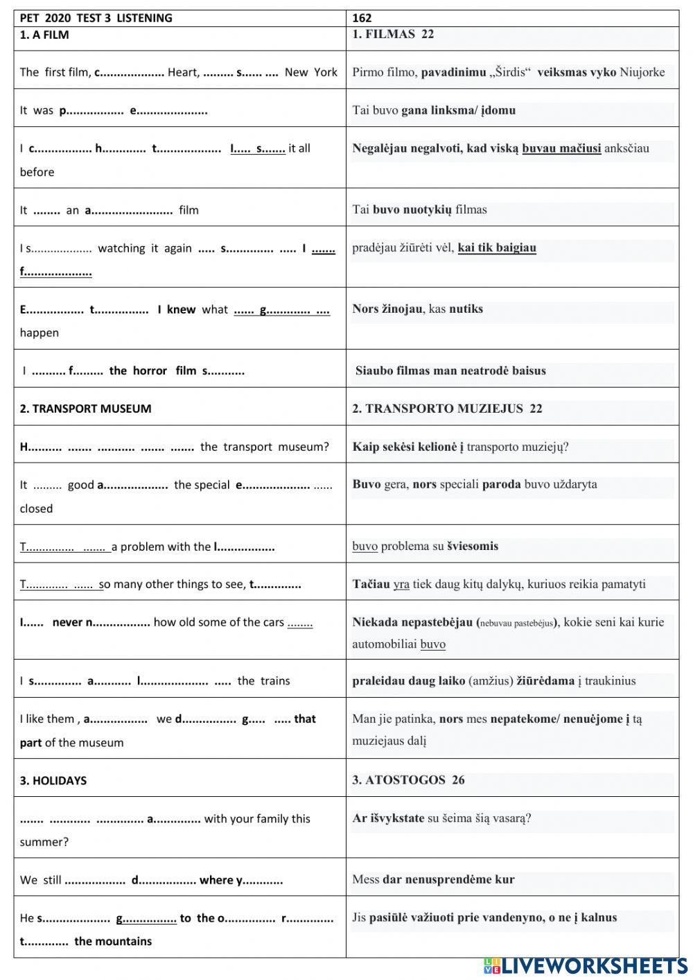 pet test 3 listening task 1 6904193 | rasadovidoniene