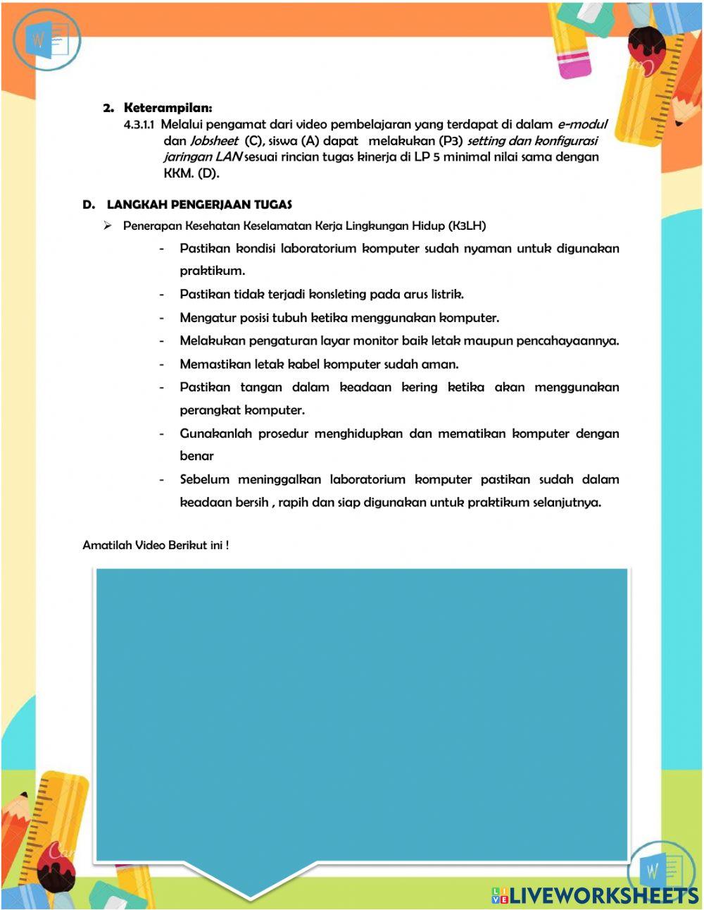 Jobsheet konfigurasi lan worksheet | Live Worksheets