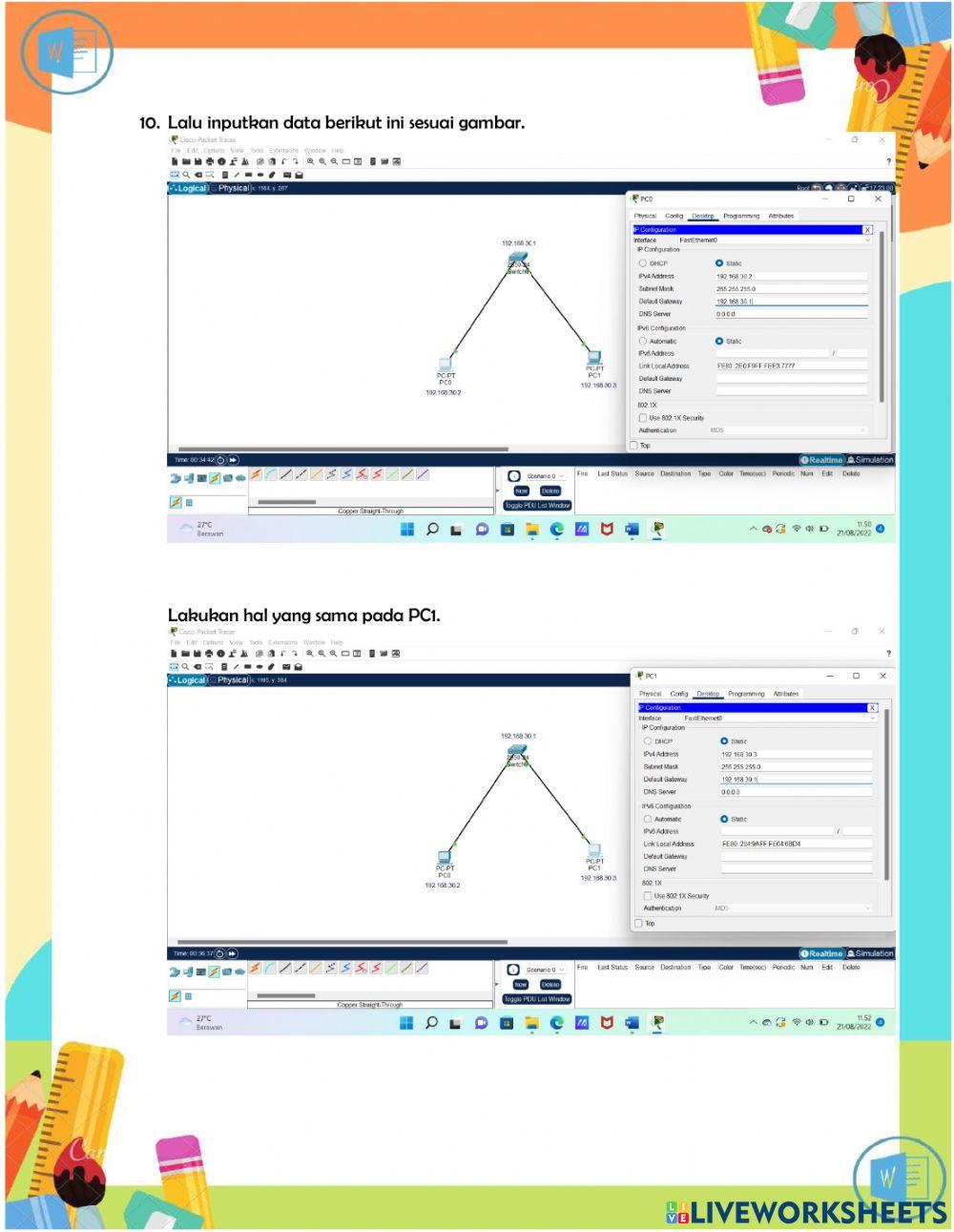 Jobsheet konfigurasi lan worksheet | Live Worksheets