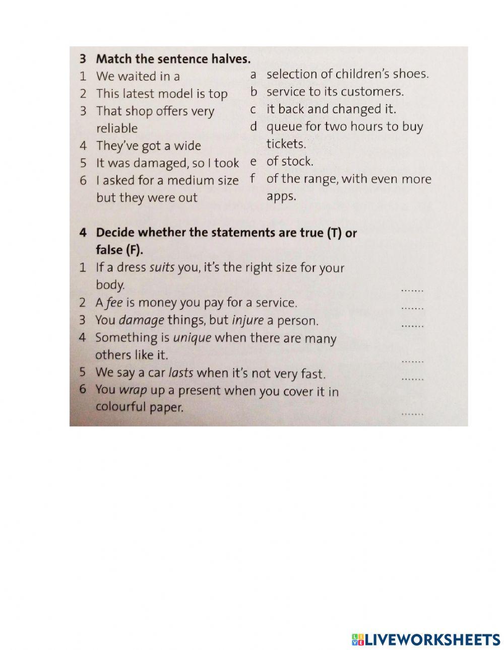 Shopping Vocabulary Quiz interactive worksheet | Live Worksheets