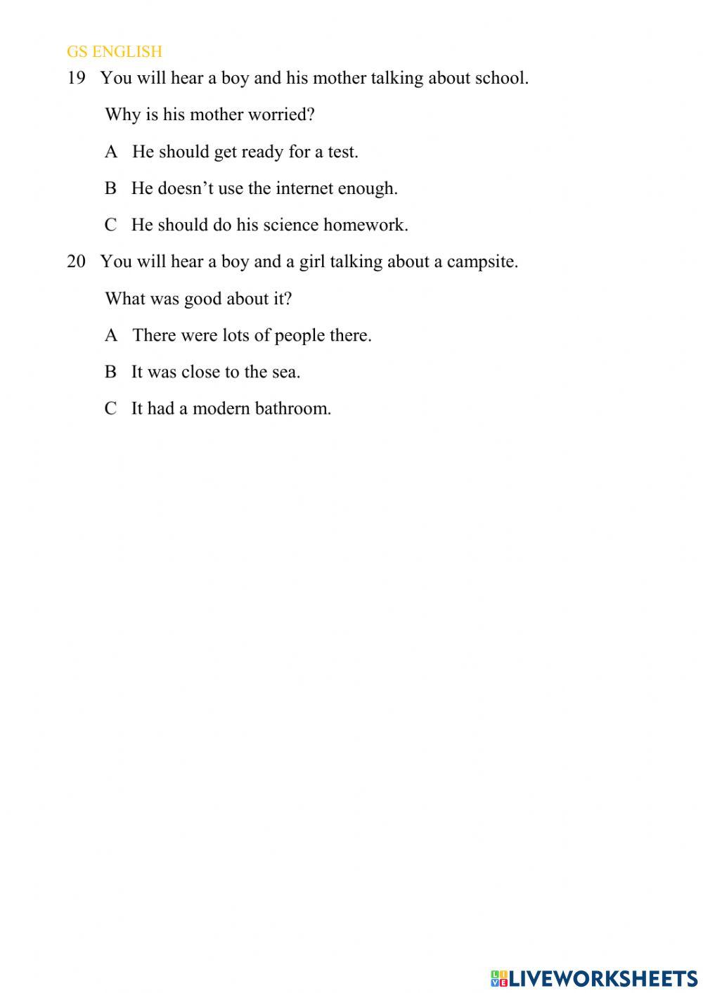 Listening for ket worksheet for KET | Live Worksheets