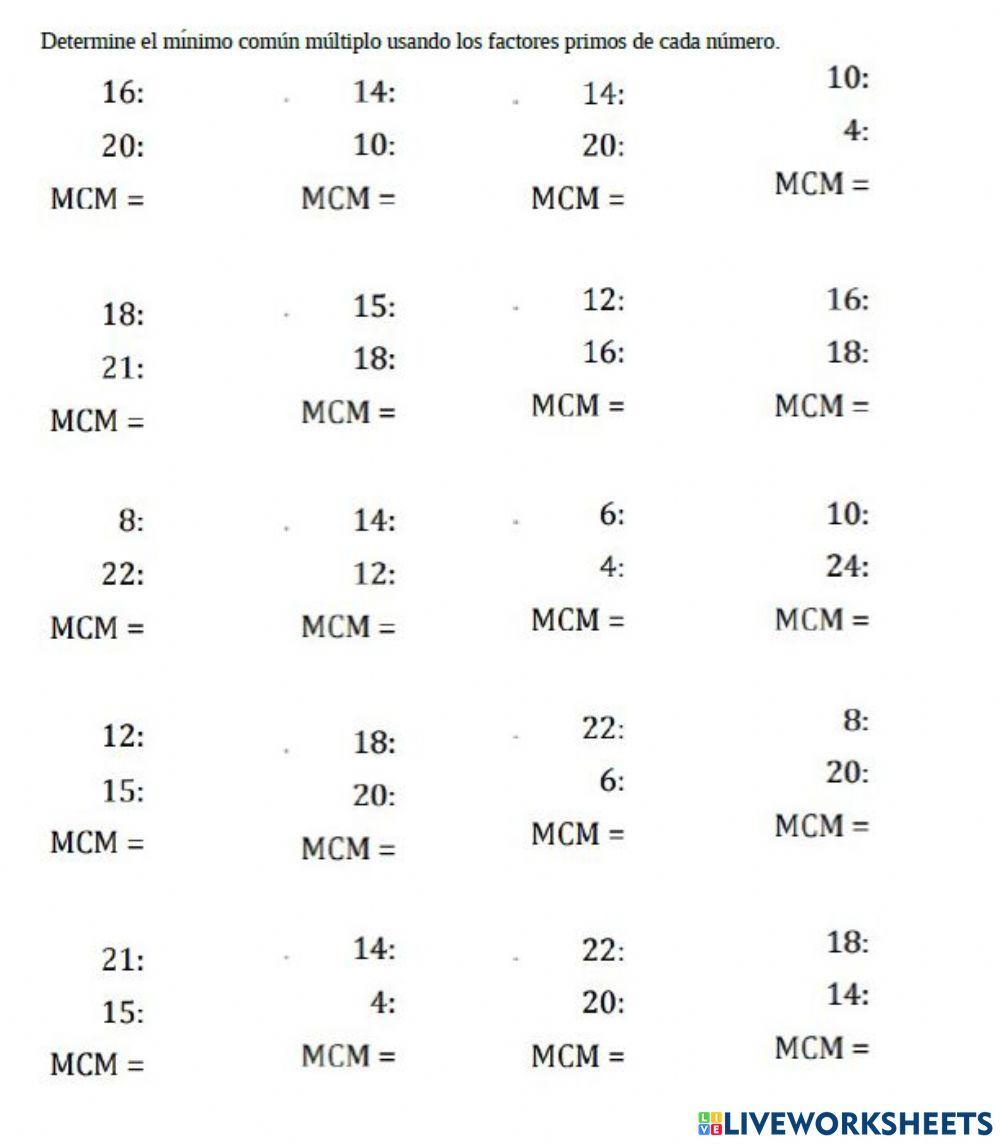 Mínimo común múltiplo interactive exercise for 6 | Live Worksheets