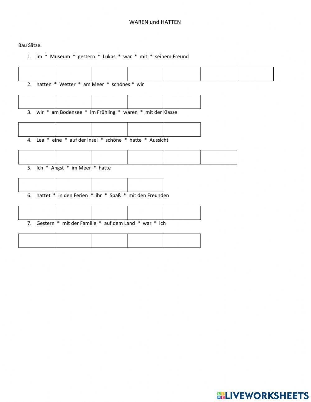 War und Hatte ü… | Free Interactive Worksheets | 2163613