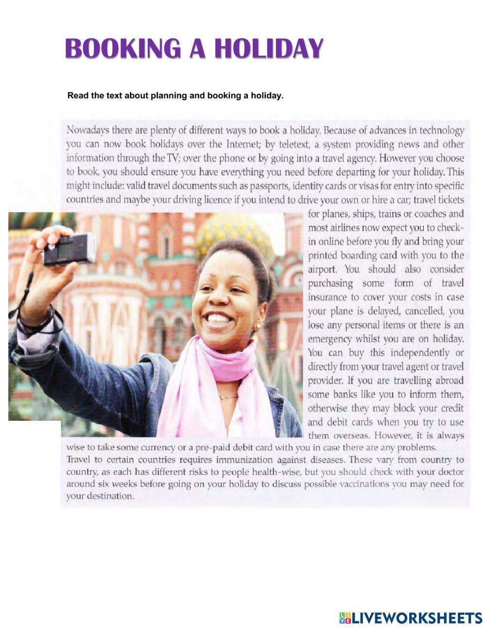 Booking a holiday interactive worksheet | Live Worksheets