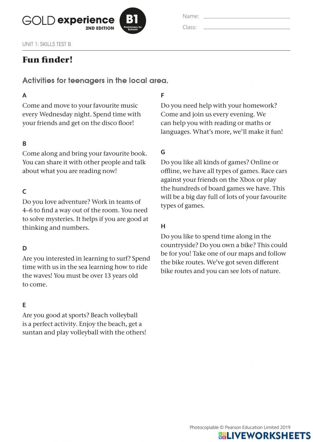 Gold-Exp-B1-U1-… | Free Interactive Worksheets | 6904533