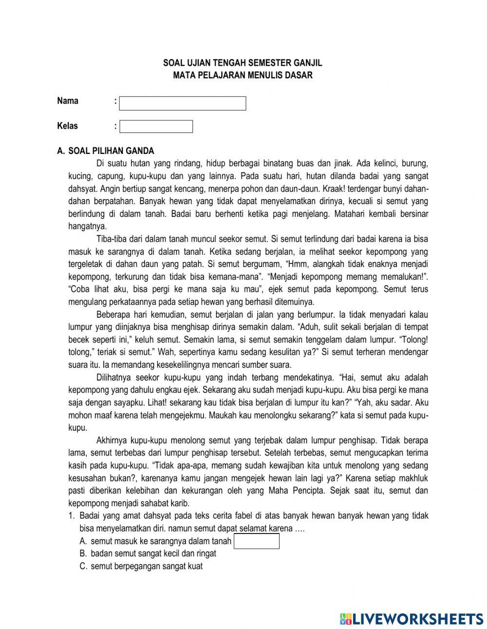 Menulis dasar interactive worksheet | Live Worksheets