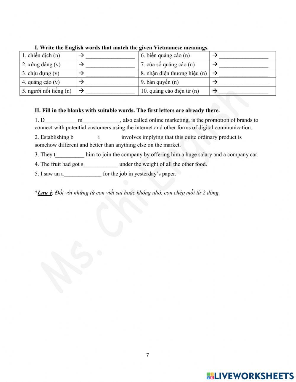 Foreign teacher-S8-Week 12-U4-Vocab 2 | LiveWorksheets
