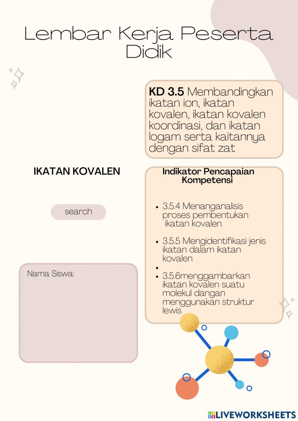 Ikatan Kovalen … | Free Interactive Worksheets | 2194703