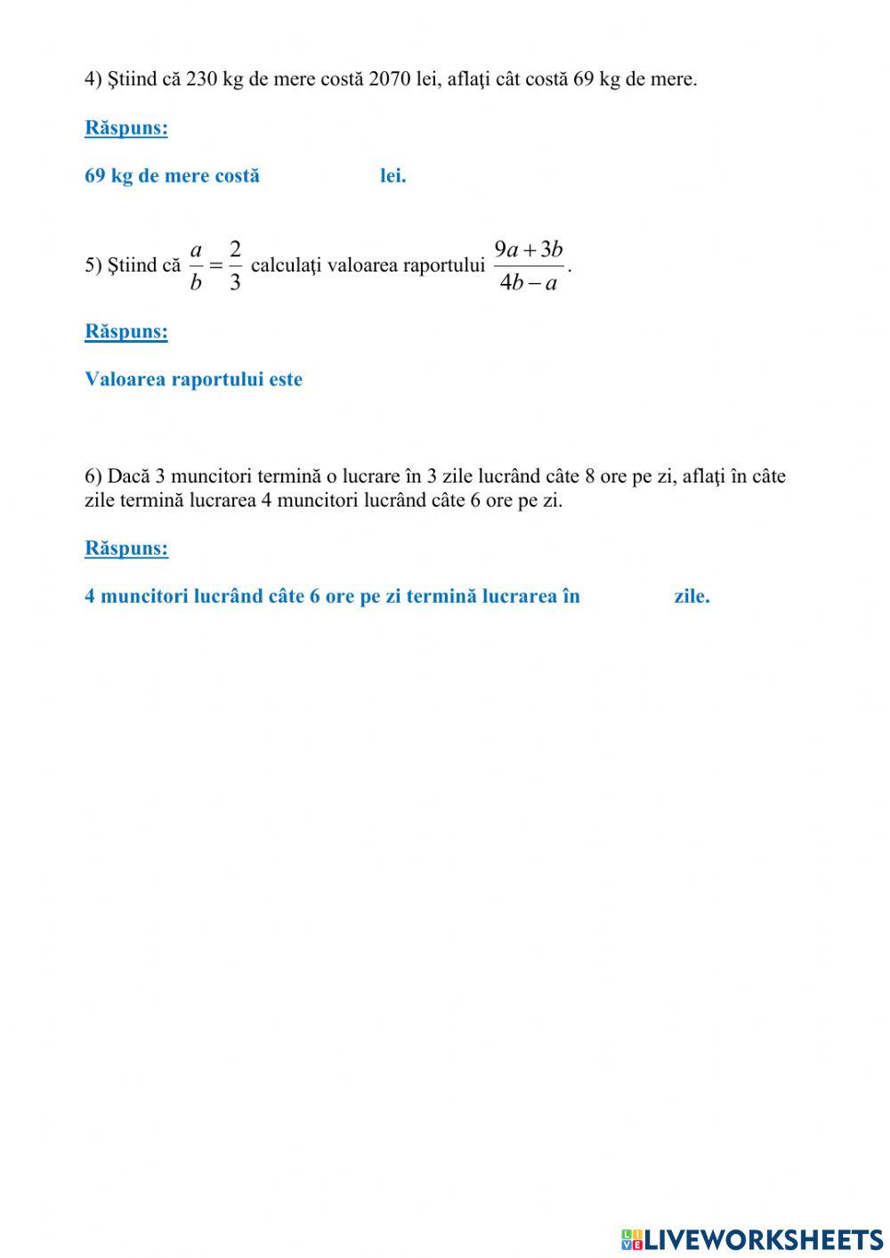 Evaluare proportii worksheet | Live Worksheets