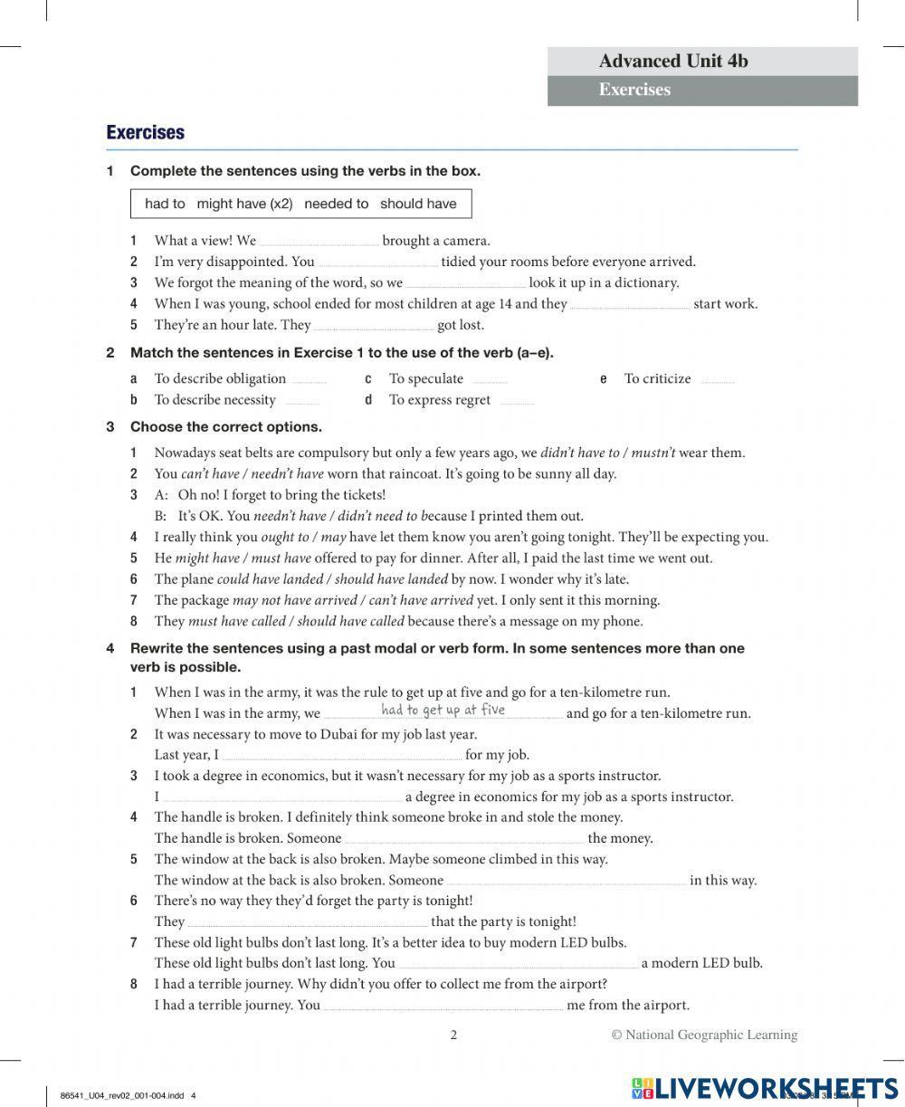 4a Past Modals worksheet | Live Worksheets